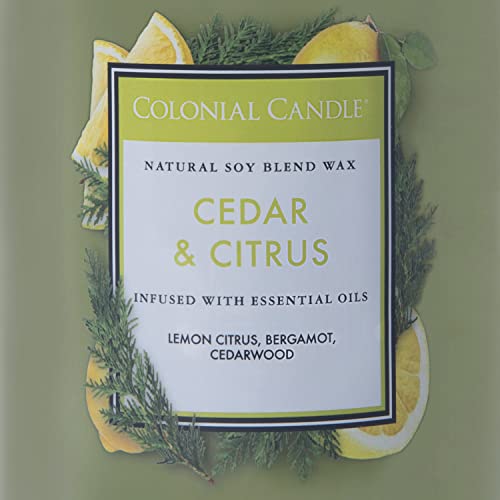 Colonial Candle Cedar & Citrus Scented Jar Candle, Classic Cylinders Collection, 2 Wick, Green, 19 oz - Up to 120 Hours Burn