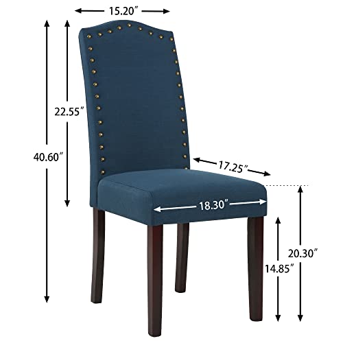 LSSPAID Dining Chairs Set of 4, High Back Fabric Upholstered Parsons Dining Room Chairs, Nail Head Trim Dining Chair, Turquoise