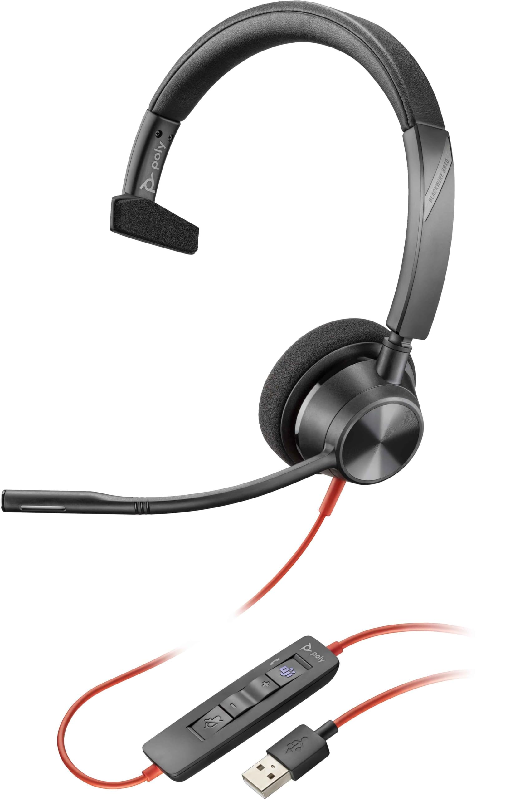 Plantronics - Blackwire 3310 - Wired, Single Ear (Mono) Headset with Boom Mic - USB-A to connect to your PC and/or Mac - Works with Teams (Certified), Zoom & more