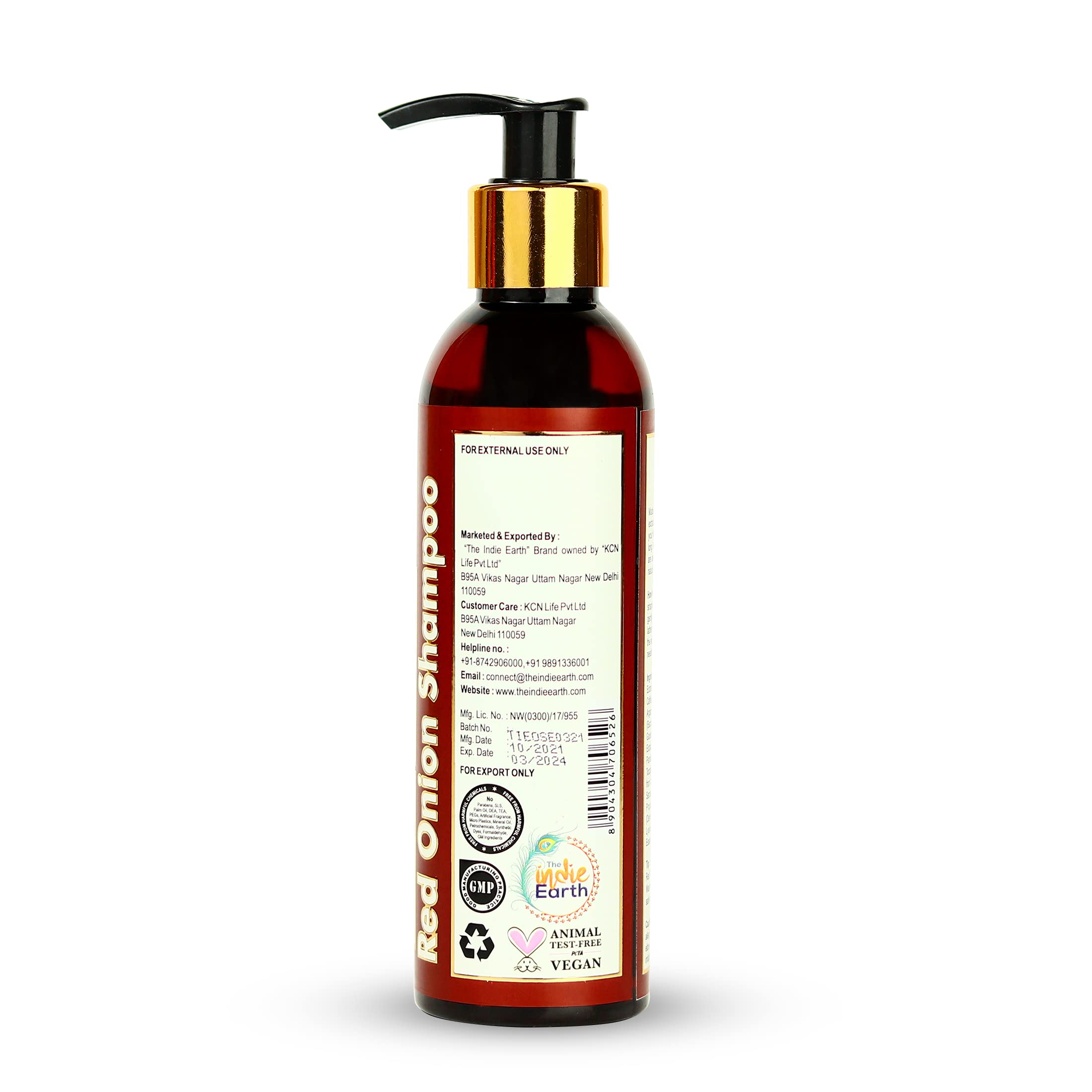 Red Onion Shampoo with Caffeine, Curry Leaf, and Indian Alkanet Root – Advanced Formula for Hair Fall Control, Split Ends Repair, and Dandruff Reduction – Gentle & Chemical-Free – 200ml