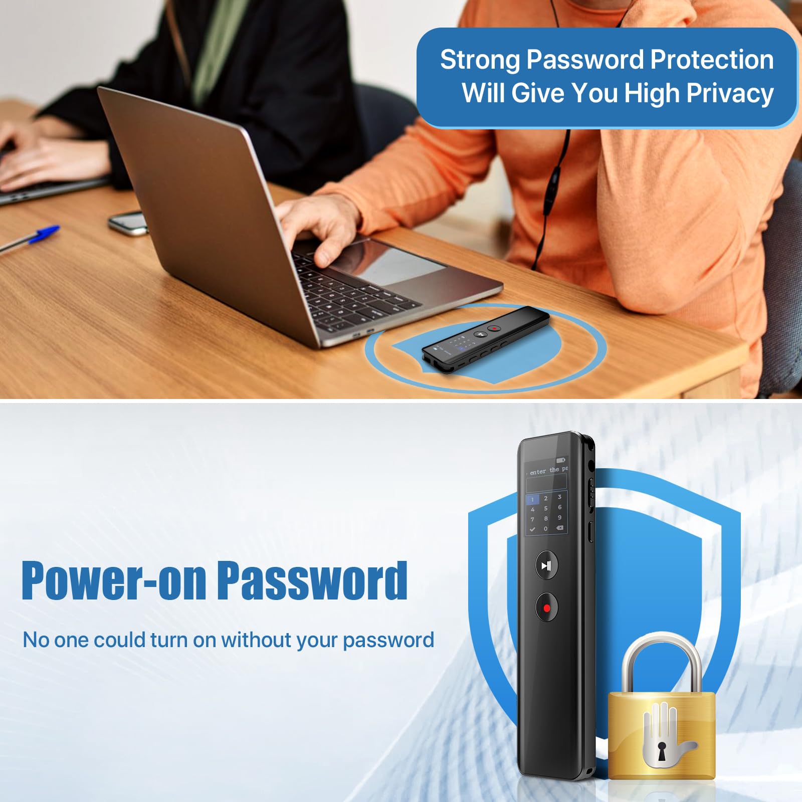 64GB Digital Voice Recorder, Audio Recording Device with Playback, 3072KBPS Noise-Free Voice Activated Recorder with Password, Bluetooth, Dictaphone Recorder for Lectures Meetings and Interviews