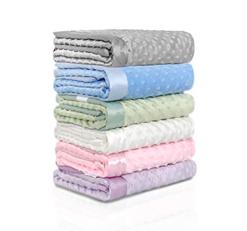 KOYOU Baby Pink Super Soft Minky Plush Reversible Double Layer 30" x 35" Baby Blanket with Dotted Backing and Silky Trim