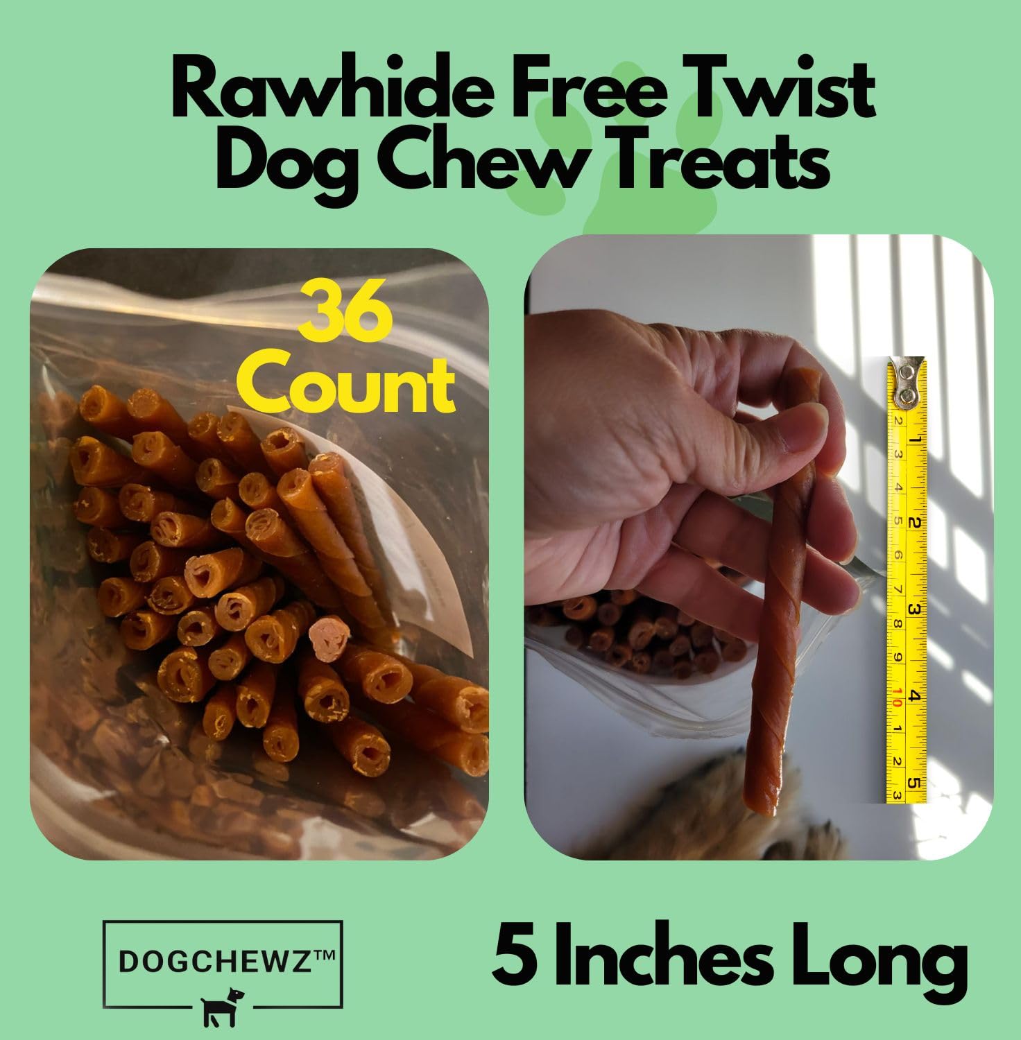 DOGCHEWZ™ Rawhide Free Twist Dog Chew Treats 5" (36 Count/Bag) - Chicken Flavor - Gluten Free