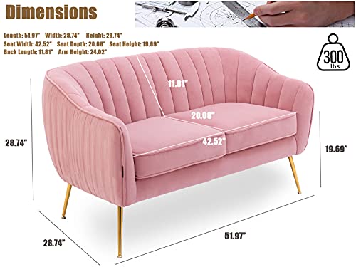 Altrobene Velvet Sofa Couch for Two People, Modern Loveseat for Living Room Bedroom Small Spaces, Blush Pink