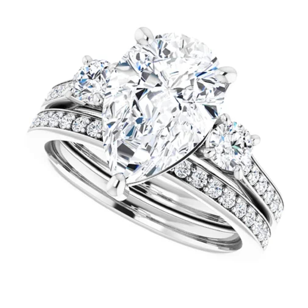 4 CT Pear Cut VVS1 Colorless Moissanite Engagement Ring Set, Wedding/Bridal Ring Set, Sterling Silver Vintage Antique Anniversary Promise Ring Set Gift for Her (9)
