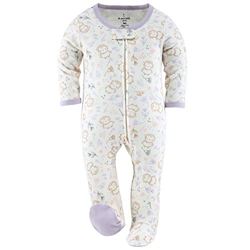 The Peanutshell Footed Baby Sleepers for Girls, Purple Woodland Animals, 3 Pack Set (9M)
