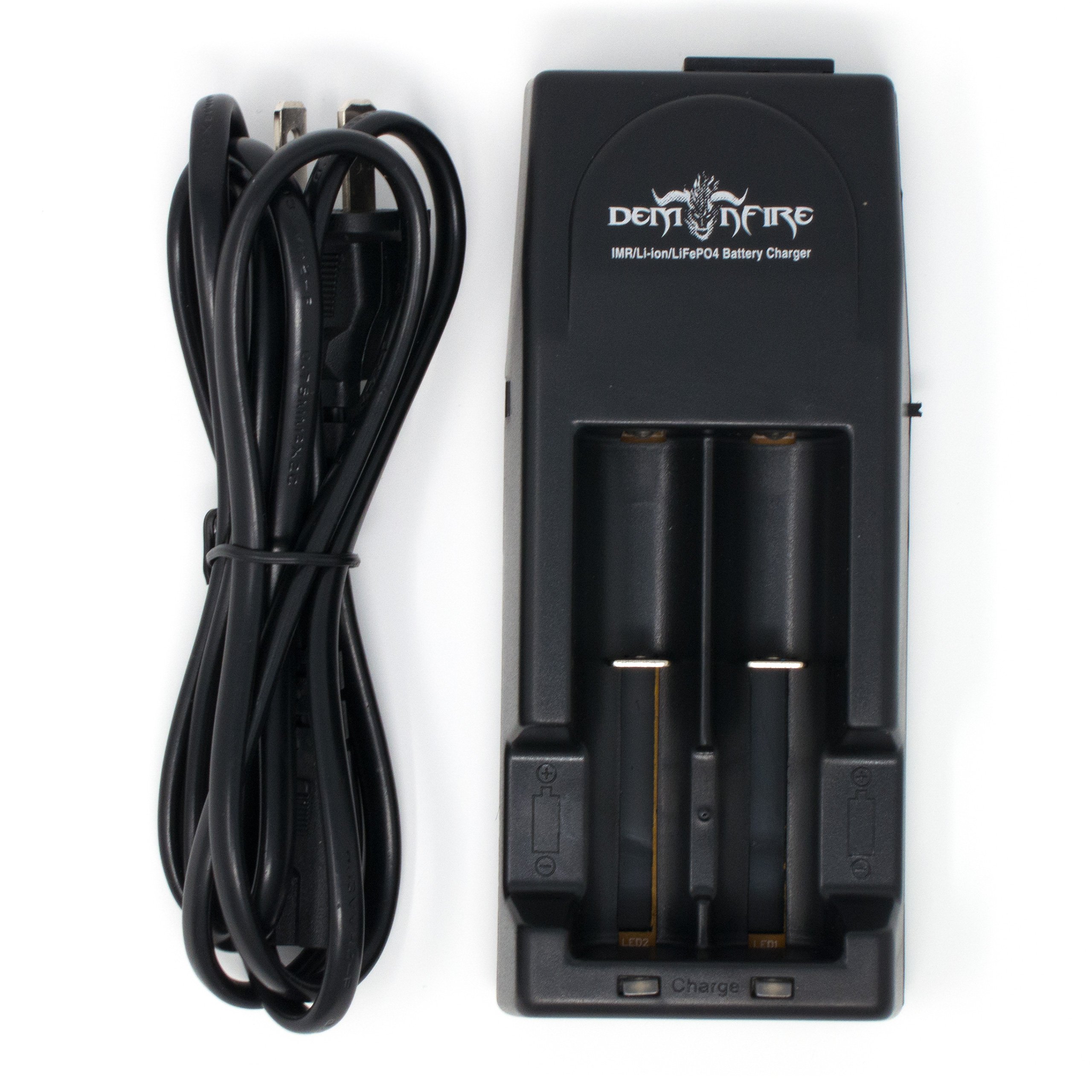 Demonfire 18350 1200mAh 3.7V High Drain LiMn IMR Rechargeable Battery with Button Top (2 Pieces) D1 Charger