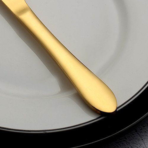 HOMQUEN Gold Steak Knife Set, Stainless Steel and Durable Comfortable Grip Handle, Mirror Polish and Gold Titanium Plated, for Pizza or Steak (Gold, Set of 6)