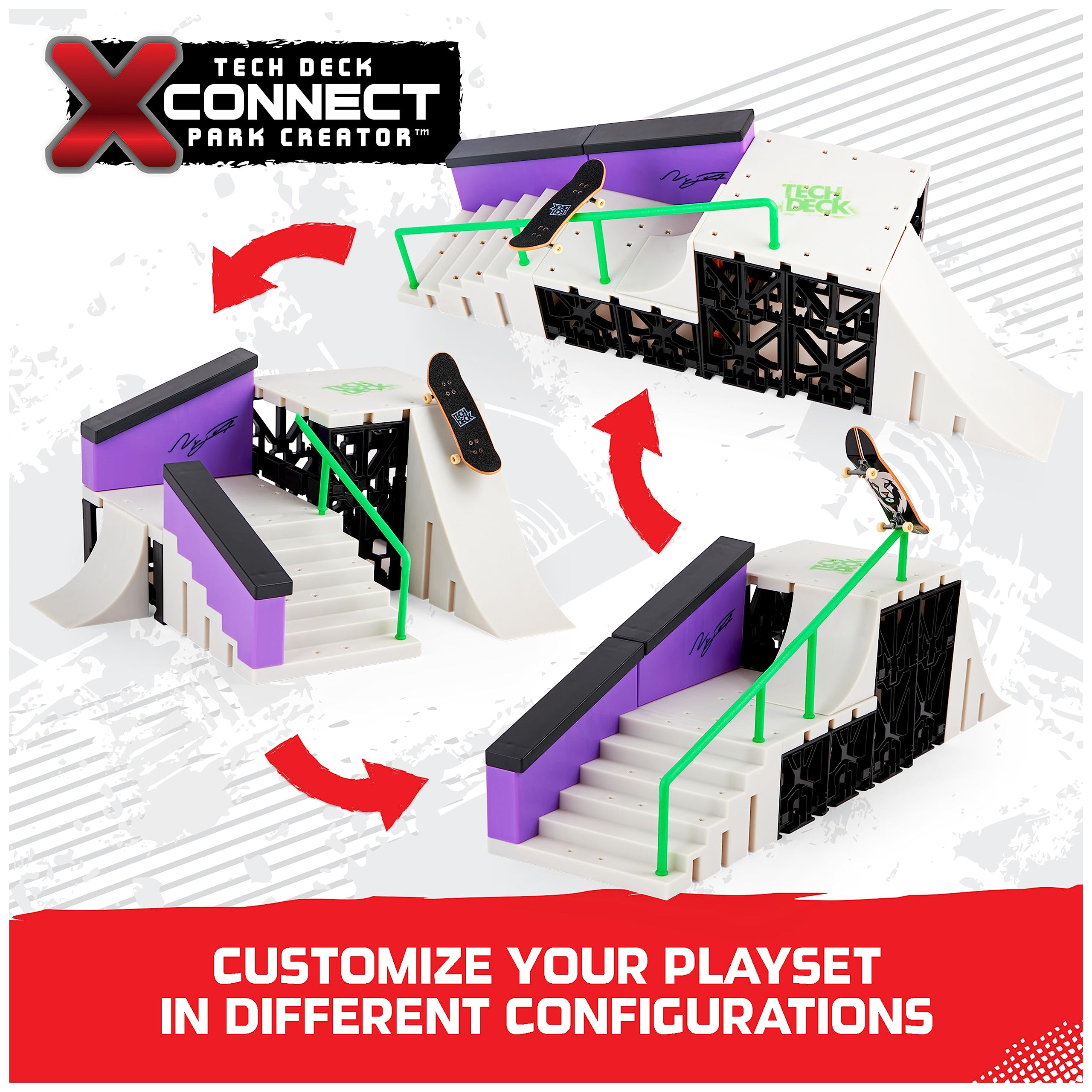 Tech Deck, Nyjah Skatepark X-Connect Park Creator, Massive Customizable Skatepark Ramp Set with Exclusive Fingerboard, Kids Toy for Ages 6 and up