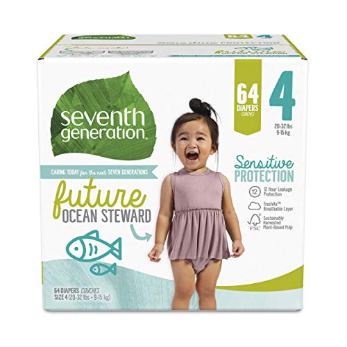 Seventh Generation Baby Diapers, Size 4, 64 Count, Super Pack, for Sensitive Skin