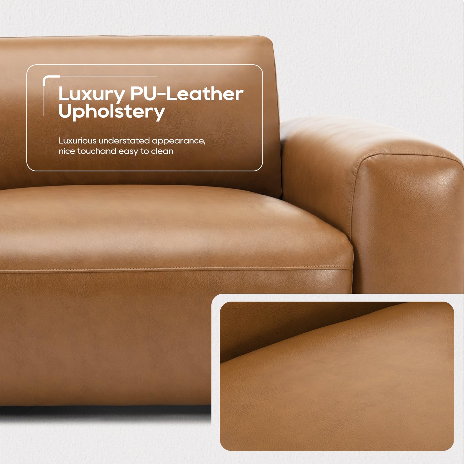 COLAMY 95Inches Oversized PU Leather Sofa for Living Room-Down Filled 3-Seater Modern Sofa with Extra Deep Seats, Wide Arm-Brown