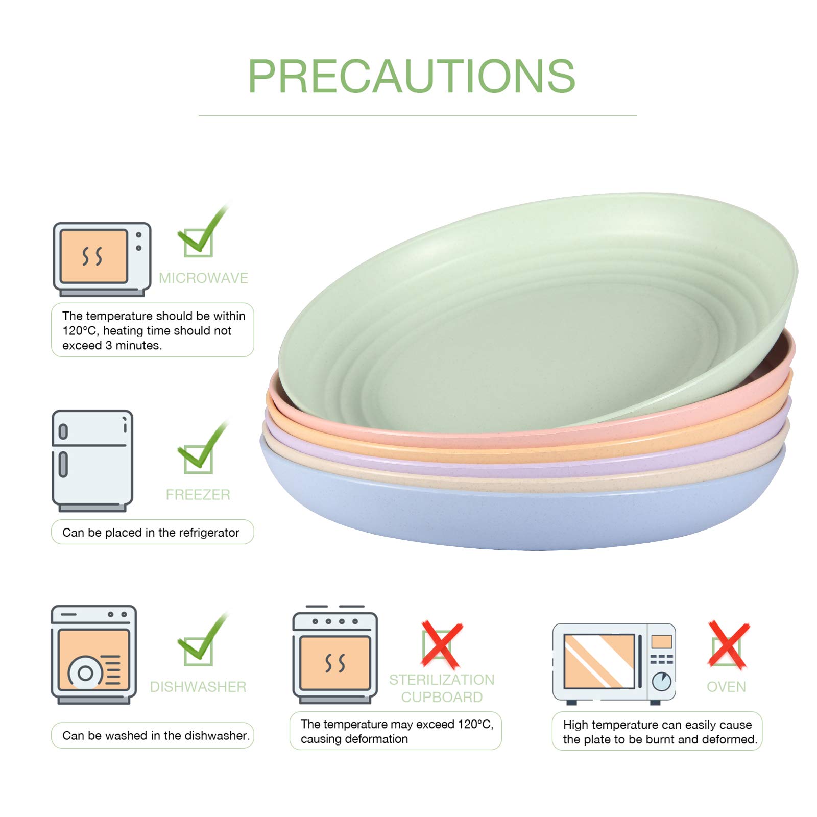 OAMCEG 6 Pack Reusable Plastic Plates 9 Inch Unbreakable Eco-Friendly Lightweight Wheat Straw Plates, Salad Plates, Camping Plates, Dishwasher & Microwave Safe, Green and Healthy Dishes