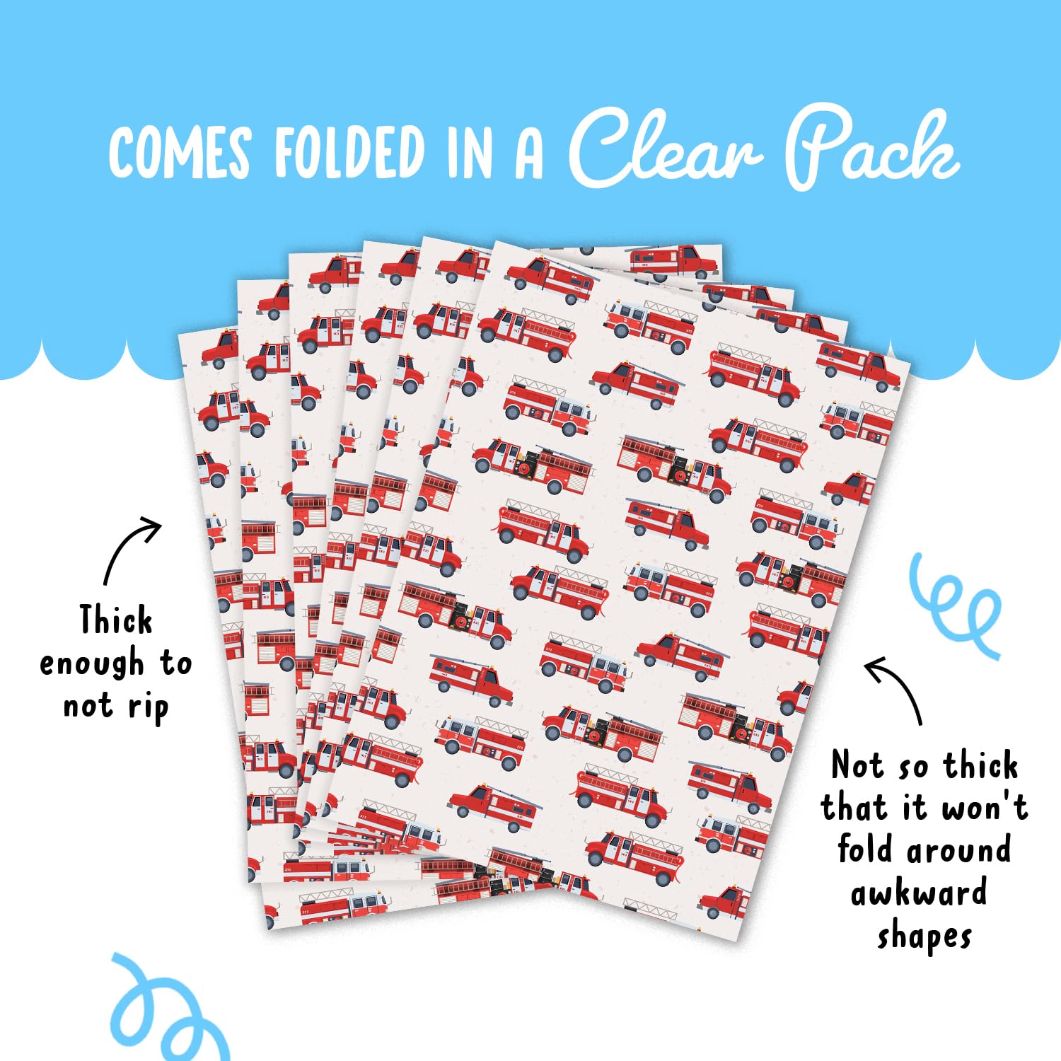 CENTRAL 23 Wrapping Paper For Boys - 6 Sheets Of Fun Birthday Gift Wrap - Fire Engine - Truck - Kids Wrapping Paper - Comes With Cute Stickers - Recyclable Christmas Wrapping Paper - Red White