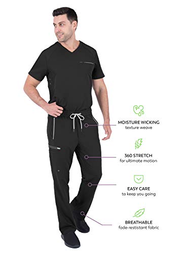Healing Hands 6 Pocket Mens Scrubs Pant HH360 9171 Noah Cargo Scrub Pant for Men Full Elastic with Drawstring Black MSH