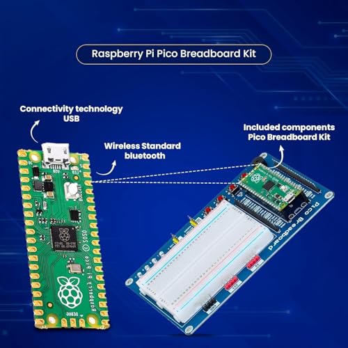 sb components Raspberry Pi Pico Breadboard Kit with Raspberry Pi Pico for Multi-Purpose Microcontroller Board with Pi Pico Breadboard Kit Breakout Board for Projects