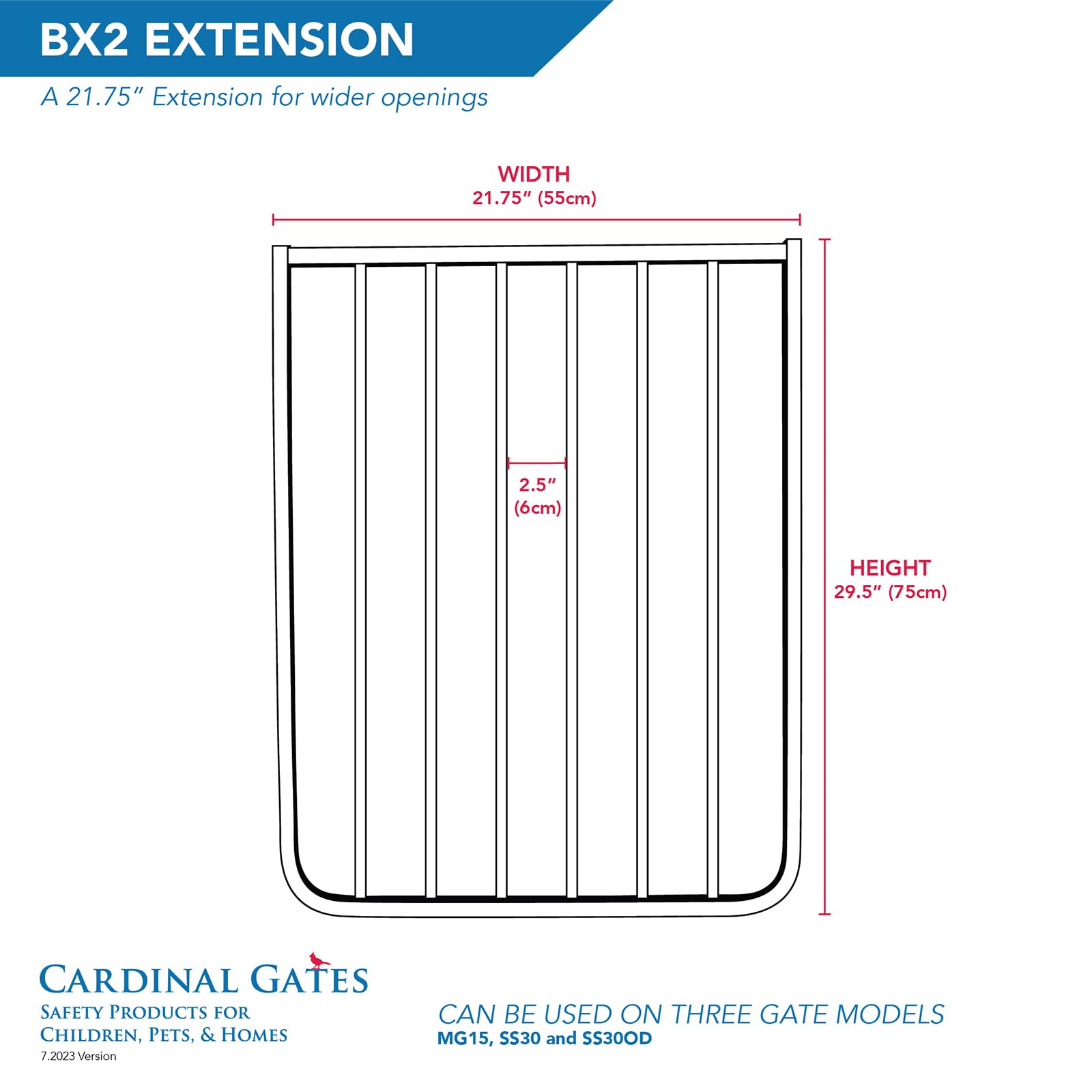 Cardinal Gates BX2 Baby Gate Extension - Fits Cardinal Gates Safety Gates - 21.75 Inch Wide Dog Gate Extension - Black