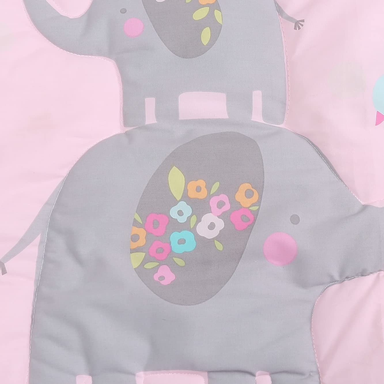 Sweet baba Luxury 4 Piece Elephant Crib Bedding Set,Pink Crib Set for Baby Girls(Brids/Flowers),Microfiber Printed Nursery Bedding Set with Comforter/Skirt/Crib Sheet/Blanket