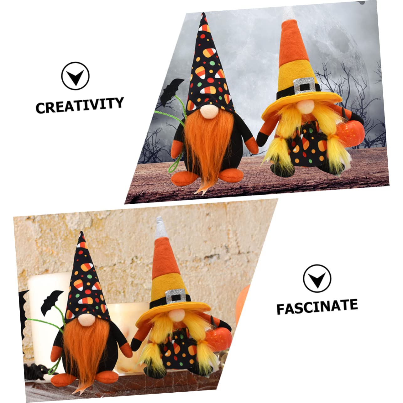 Abaodam 2pcs Halloween Gnomes Plush Elf Decoration Scandinavian Gnome Doll Ornament for Tiered Tray Decor Halloween Party Favor Trick or Treat