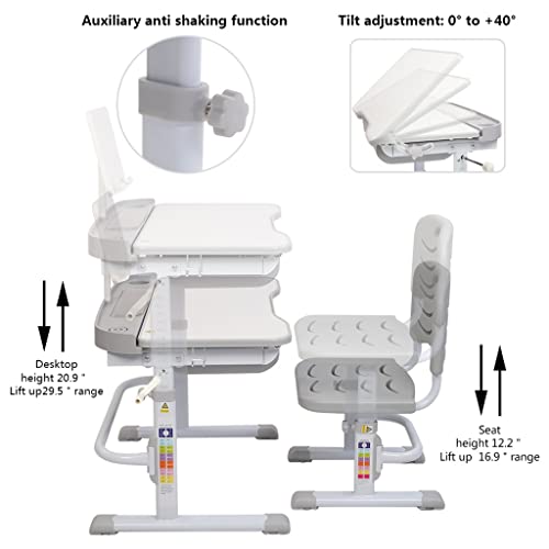 DCOT Desk and Chair Set Height Adjustable Student Study Table Books and Reading Shelves for School Boys and Girls (Color : E, Size : As Shown)