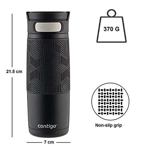 Contigo,Stainless Steel 72086 TRANSIT 16OZ MATTE BLACK GRIP A, 1 Count (Pack of 1)