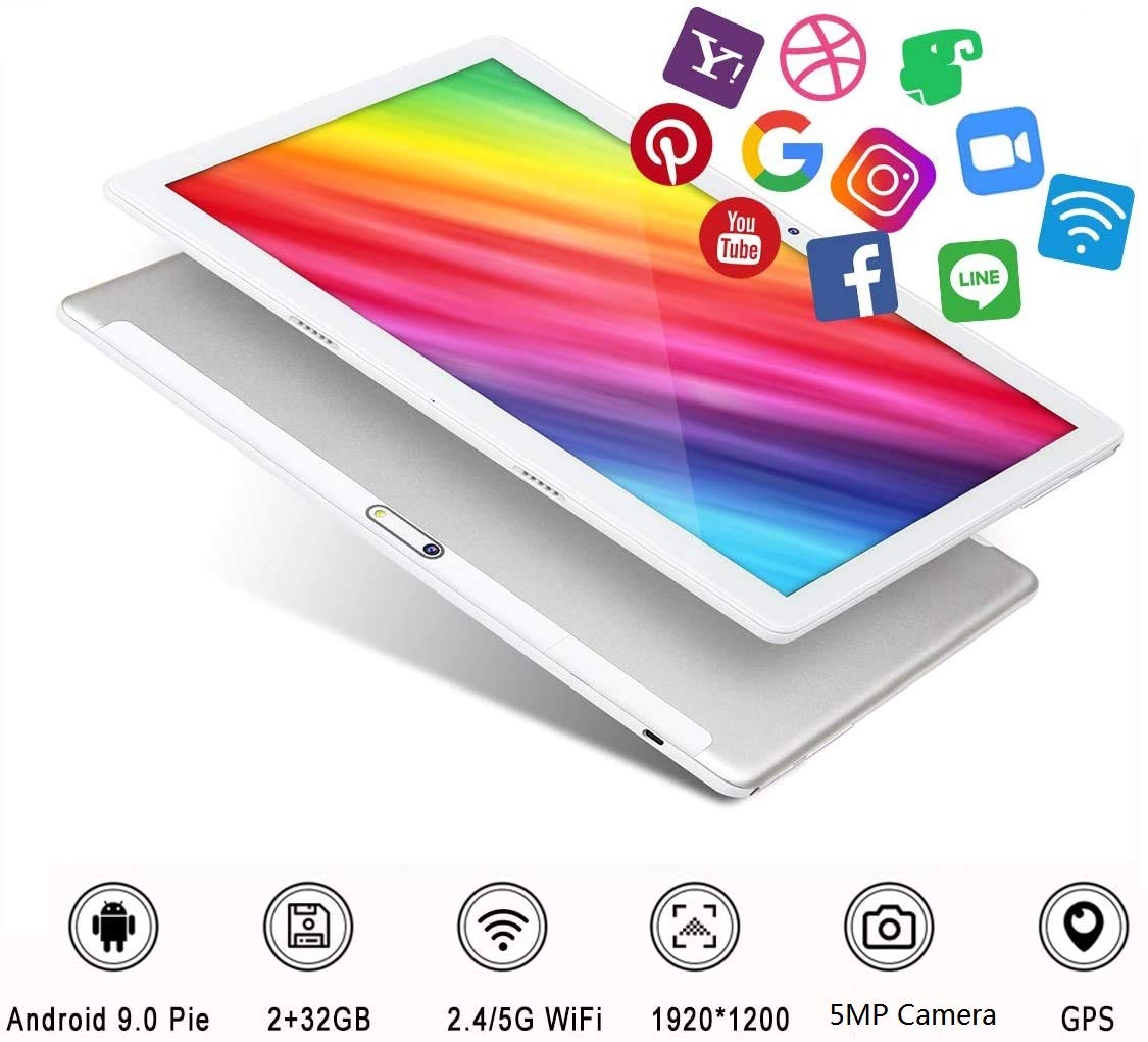 ZONKO 10 inch Tablet, Android 9.0 Pie, Octa-Core Processor, 5G Wi-Fi,10 inch Android Tablets, 32GB Storage, 1920x1200 IPS HD G+G Display, GPS,Metal Body,Silver
