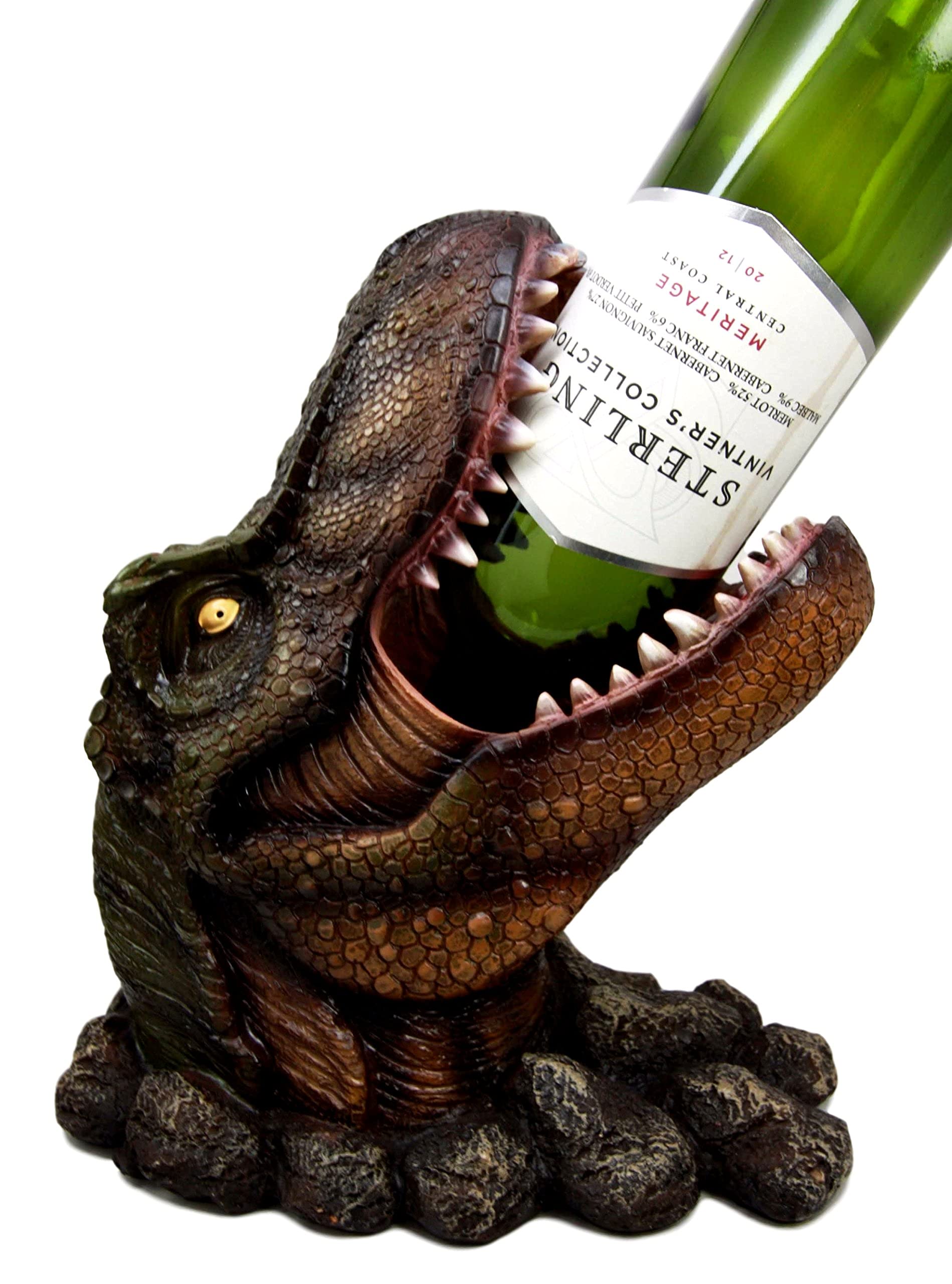 Ebros Large Prehistoric Dinosaur T-Rex Head Wine Bottle Holder 10.75" Tall Caddy Figurine Jurassic Era Trex Statue Kitchen and Dining Decor Party Hosting Prop Tyrannosaurus Rex Dinosaurs