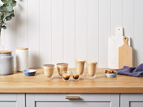 De'Longhi Fancy Collection Double Walled Thermo Espresso, Cappuccino and Latte Macchiato Glasses, (Set of 6), Clear