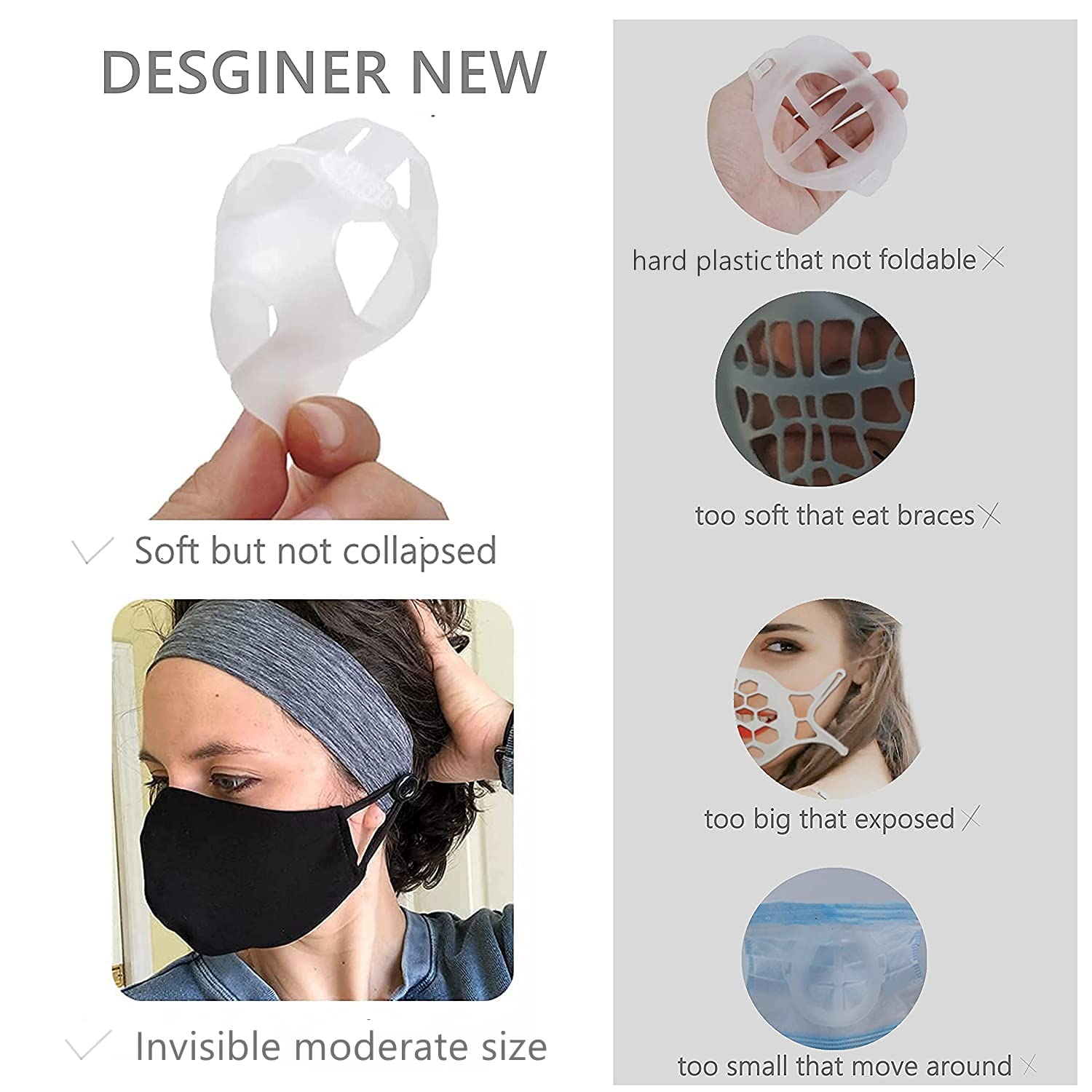 6Pcs Upgraded Mask Bracket Inserts for Cool Better Breathing-Silicone Turtle 3D Face Mask Bracket Insert to Keep Off Face-Mask Inner Support Frame Protect Lipstics-Mask Guards Spacers for Under Mask