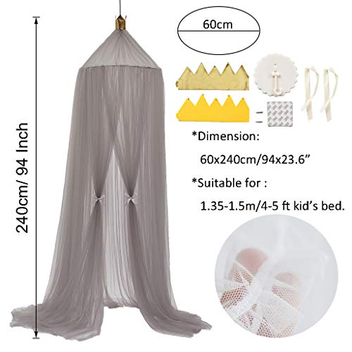 OldPAPA Bed Canopy for girls - Princess Bed Canopy Mosquito Net Nursery Play Room Decor Dome Premium Yarn Netting Curtains Baby Game Dream Castle, Grey