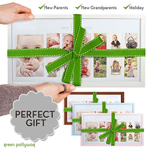 Green Pollywog | Baby's First Year Frame | Collage Frame For Baby In White | 12 Month Picture Frame | Milestone Photo Frame | First Year Picture Mat | Baby Picture Frame | My First Year Picture Frame