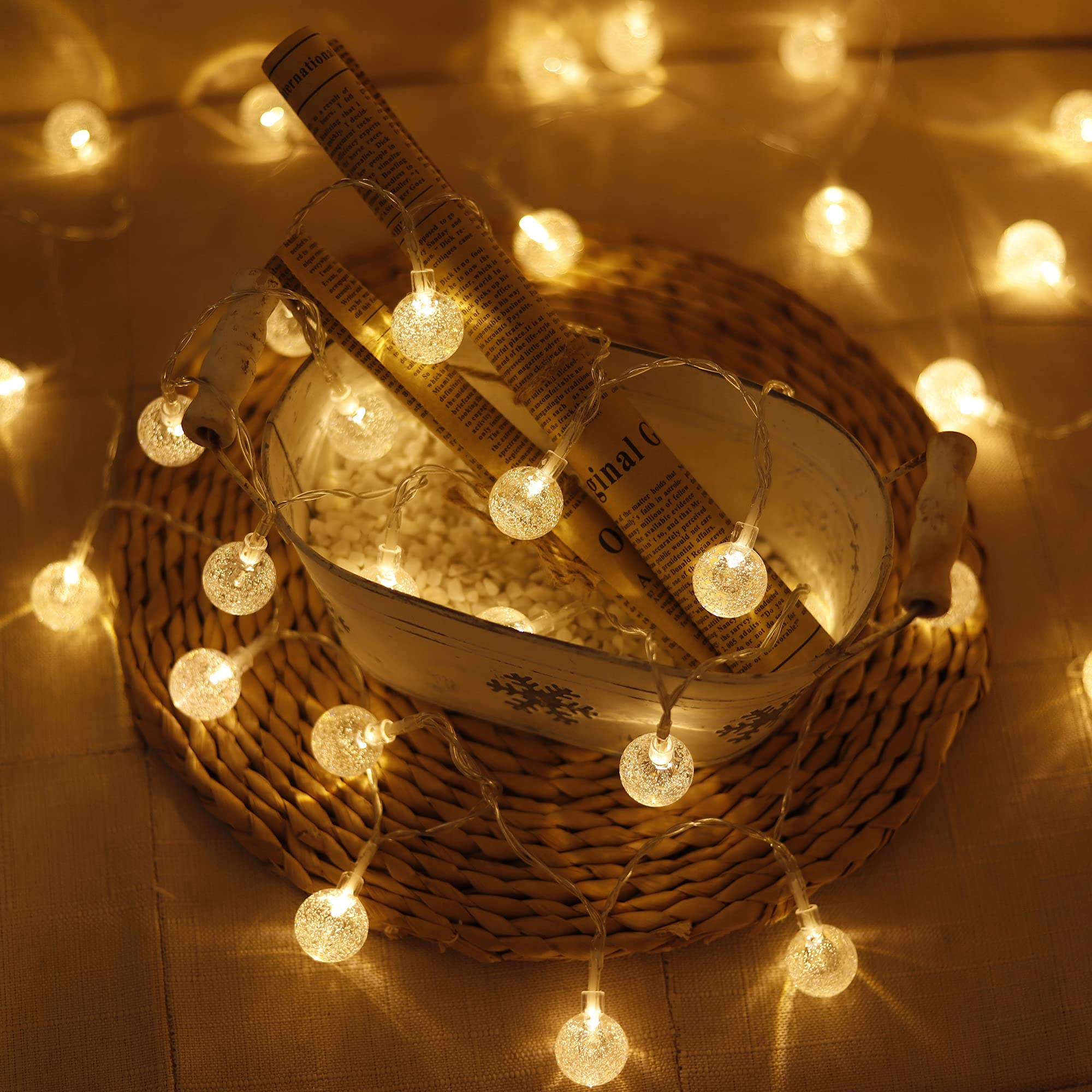 Big Globe String Lights Fairy Lights Battery Operated 21FT 60LED Bubble Ball,lamp String Waterproof Indoor Outdoor Hanging Lights Decorative Christmas Lights for Home Party Patio Garden Wedding