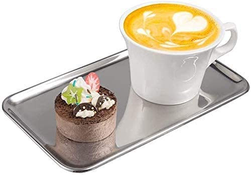 IMEEA Small Vanity Tray Rectangle Satinless Steel Little Jewelry Tray Bathroom Tray Storage Organizer Makeup Cosmetic Organizer Trays, 8 x 4.6 inch