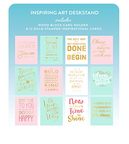 Eccolo Inspirational Cards with Wooden Display Stand, 12 Positive Daily Affirmation Cards for Self Love Practice and Mindfulness, Gift Box, Home or Office Desk Art Decor (5 x 6.75 inches)