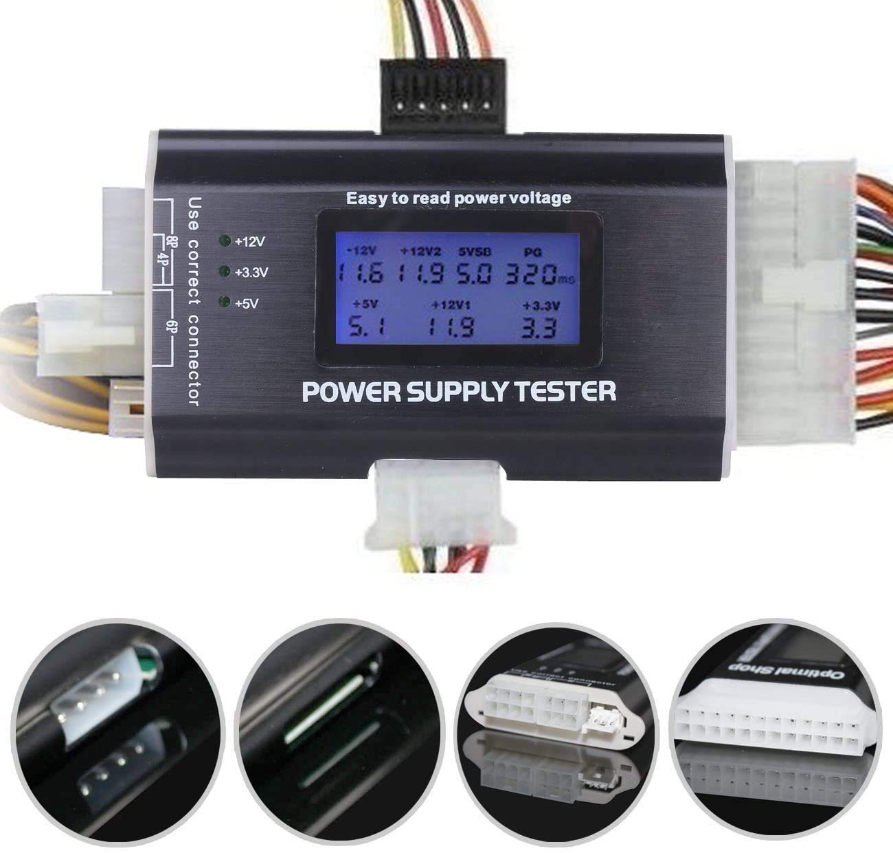LinsyRC 20/24 Pin ATX Computer PC Power Supply Tester ATX BTX ITX SATA PCI-E HDD BYI Connectors LCD Screen Display