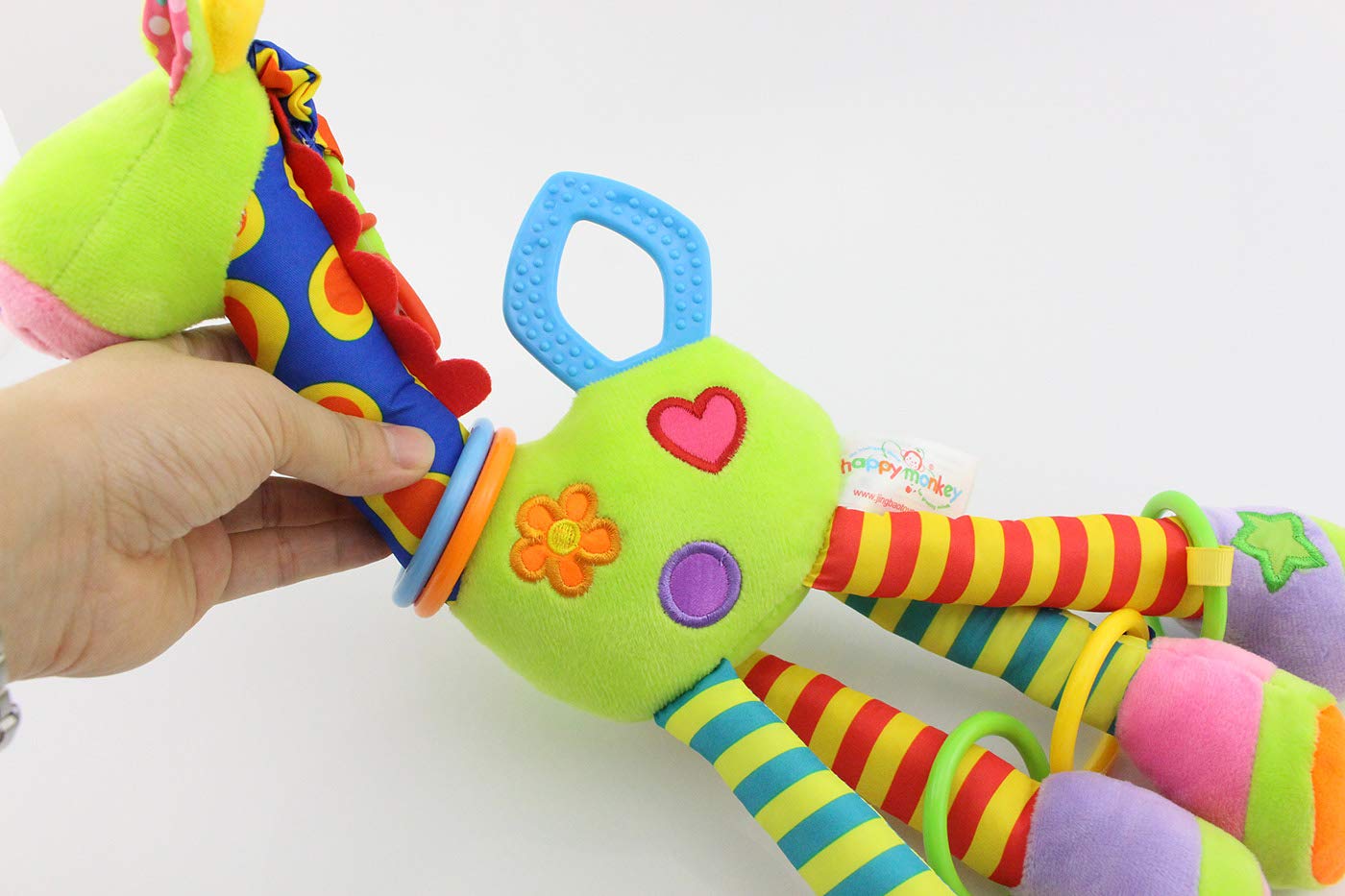 RichChoice Giraffe Baby Educational Toys (one Box:50 pcs):1-3-6-8 Month,1-2-3 Year Old Crib Bed,Car Seat, Stroller, Activity,Travel Hanging Toys;Kids Plush Portable Toys with Crinkle, Ring,Teetherā¦