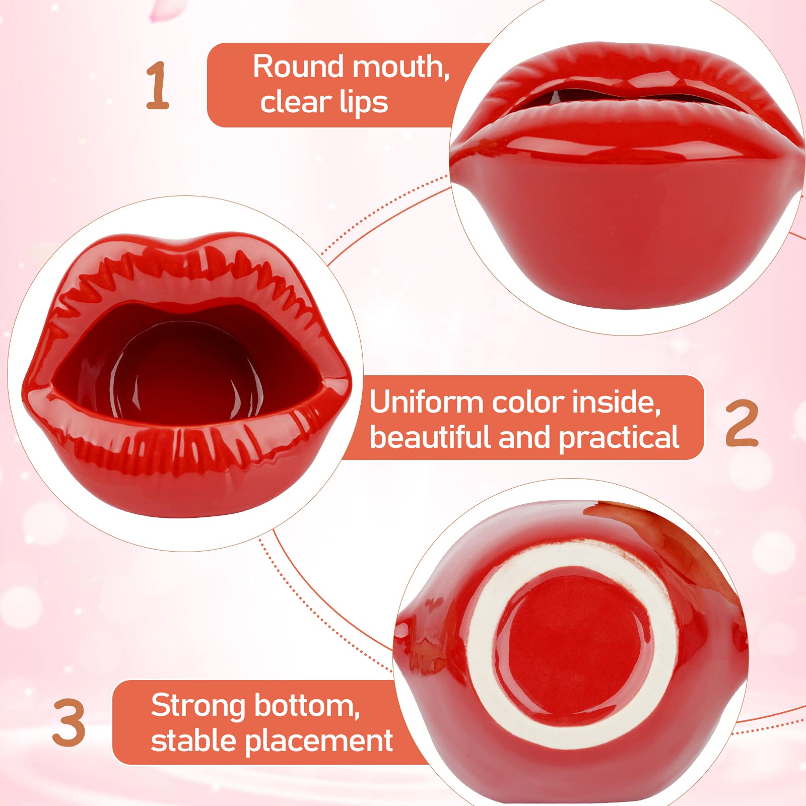 Trycooling Ceramic Red Lips Lipstick Ring Holder Jewelry Tray Rack Decorative Cosmetic Storage Display Holder Desktop Hairpin Storage Organizer Birthday Choice (Dark Red)