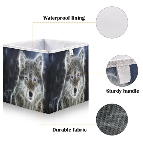 Blueangle Cool Wolf Animal Rectangle Storage Bin, 15.8 x 10.6 x 7 in, Large Collapsible Organizer Storage Basket for Home Décor(435)