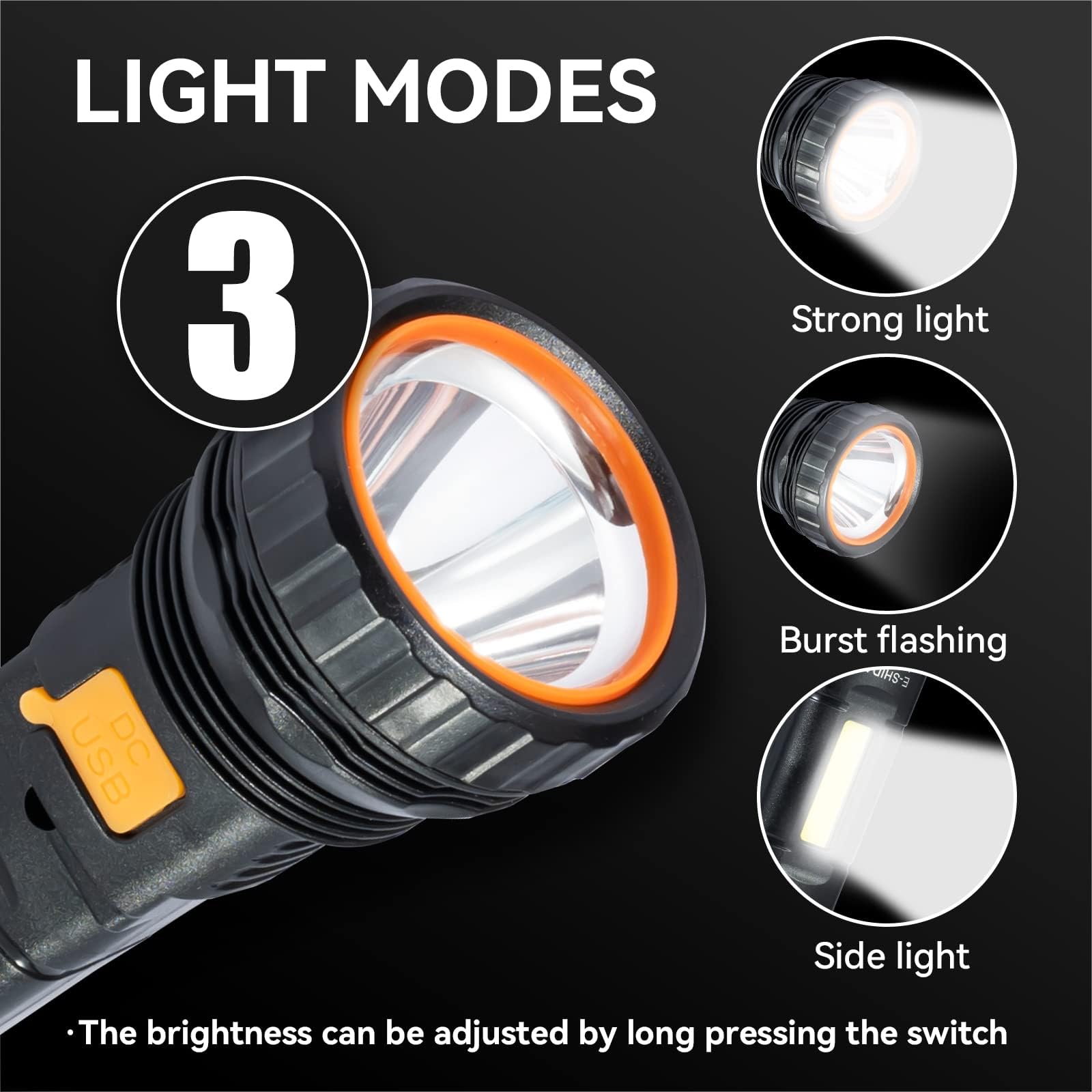BeyondNice Multifunctional LED Flashlight, Mobile Power Supply for Phone Charging, Long Press to Control Brightness, 1200 lumens, 3 Modes and COB Side Lights, Portable Waterproof Lighting