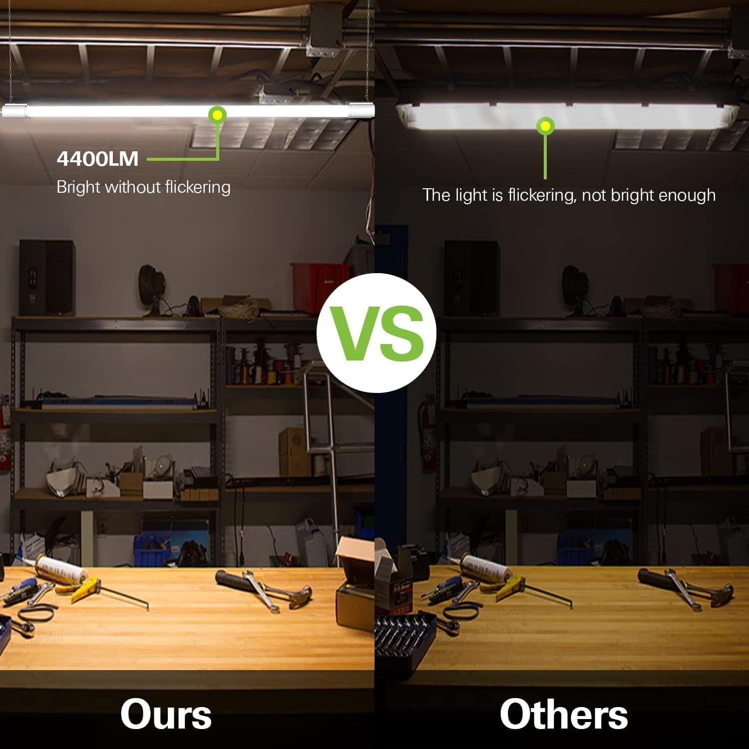 6 Pack 4FT LED Shop Light Linkable, 4400lm, 42w(250w Equivalent), 5000K Utility Shop Lights