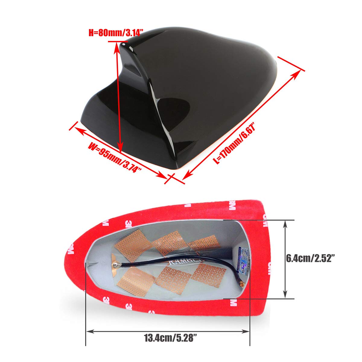Ramble- Super Shark Fin Antenna Cover Car Radio Aerials FM AM Signal SUV Antenne Auto Accessories, for Ford Explorer Fusion Everest Kuga C-Max 2 3 Cmax Hybrid (Advanced Style, Black)