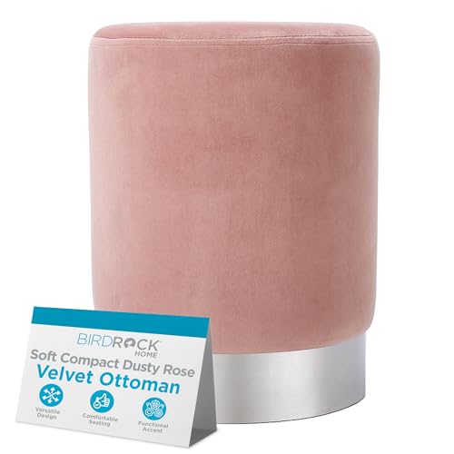 BIRDROCK HOME Round Ottoman Foot Stool β Soft Padded Modern Design β Ideal for Living Room, Bedroom β Compact Footrest, Vanity Chair, Small Furniture β Foam Seating, Decorative Accent (Dusty Rose)