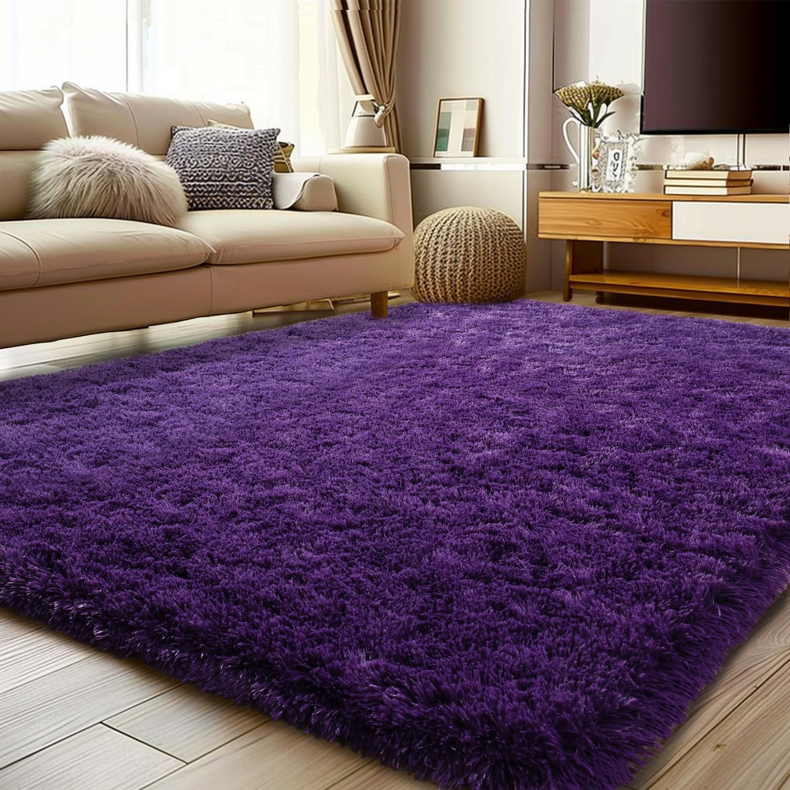 Ailyei Soft Shag Rugs for Bedroom, 4x6 Purple Fluffy Shaggy Rugs for Living Room Nursery, Luxury Modern Plush Carpet Girls Boys Kids Room Dorm Indoor Home Decor, Upgrade Non-Slip