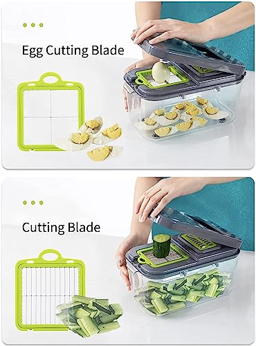 Chopper Vegetable Cutter 22-in-1, Mandoline Slicer with 13 Blades, with Container | Cutter | Egg Slicer | Cheese Grater | Veggie Dicer | Onion Mincer Chopper (GREEN)