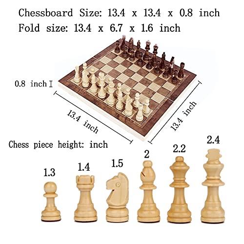 Chess Set,Folding Storage Wooden Chess Board Sets,3 in 1 Chess Board Game for Adults and Kids (Chess,Backgammon,Checkers),Exquisite Wooden Chess Set