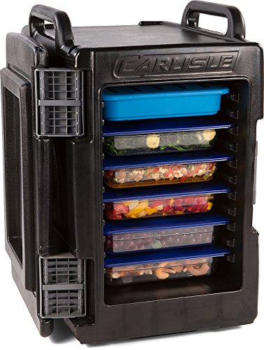 Carlisle FoodService Products Cateraide IT End Loading Insulated Food Pan Carrier Holds 6 Full Size 2.5" Pans with Handles for Catering, Kitchens, and Restaurants, Plastic, Black