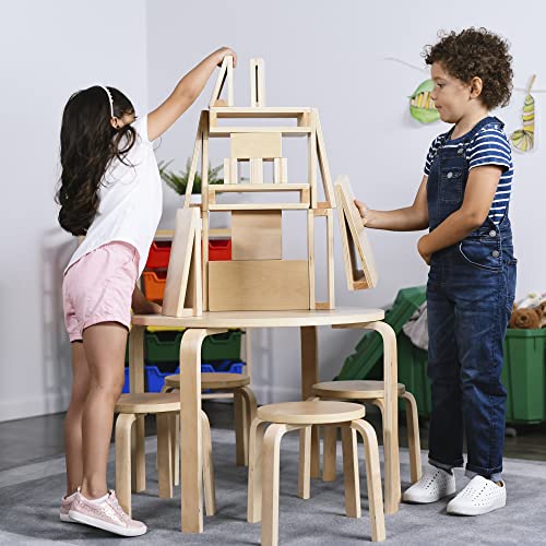 ECR4Kids Bentwood Round Table and Stool Set, Children's Furniture, Natural, 5-Piece