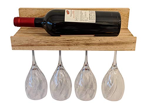 Gianna's Home Rustic Farmhouse Country Distressed Wood Wall Mounted Wine Rack with Glass Holder (Torched Wood)