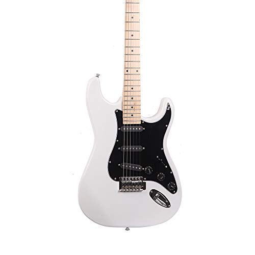 Electric Guitar 39" inch Complete Beginner Starter kit Full Size with 20w Amp,w/Strap,Bag,Guitar Amplifier,Power Wire,Plectrum,Tremolo Bar (White)
