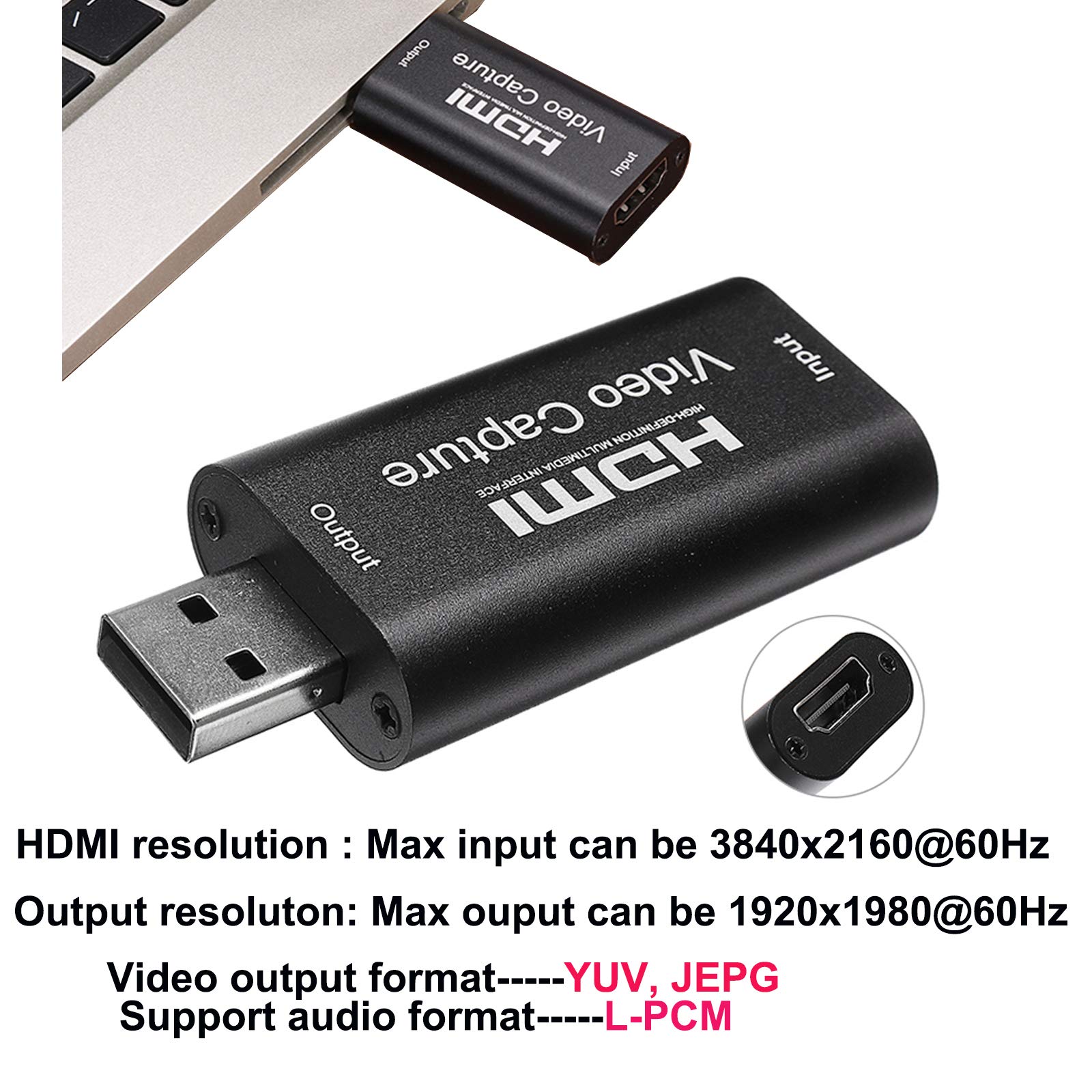 Upgraded Hdmi Capture Card, 1080p Capture Card, 4k HDMI to USB, Record via DSLR Camcorder Action Cam for High Definition Acquisition, Live Broadcasting, Gaming, Streaming, Teaching etc. (Black)