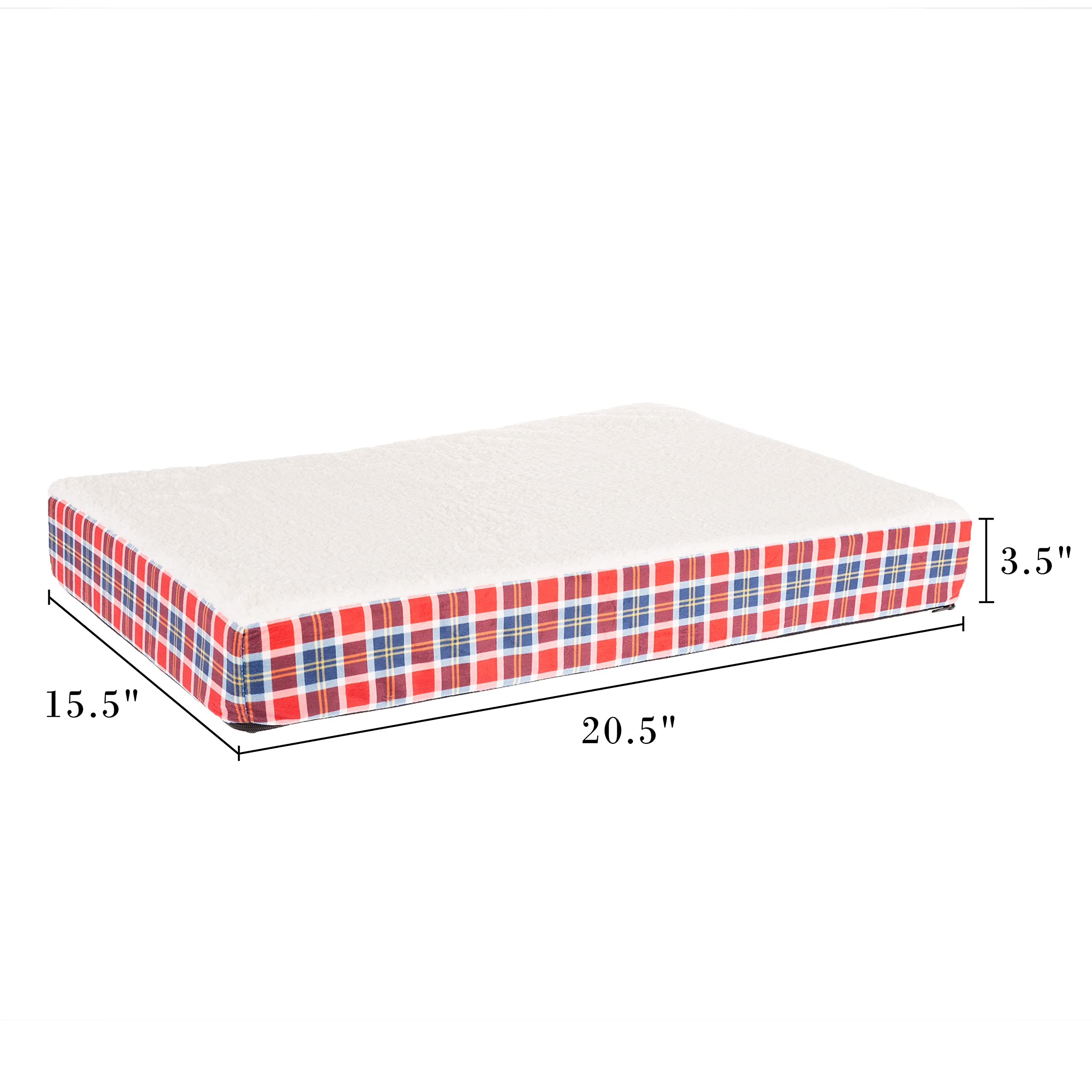 PETMAKER Orthopedic Dog Bed with Memory Foam and Sherpa Top ? Removable, Machine Washable Cover ? 20.5 x 15.5 x 3.5 Pet Bed (Plaid)